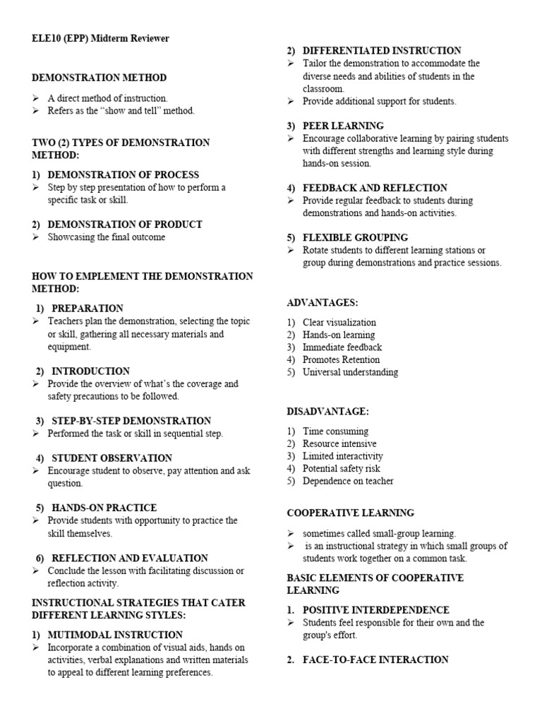 ELE10 EPP Midterm Reviewer | PDF | Learning | Teachers