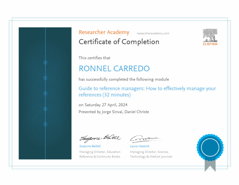 Guide Reference Managers Effectively Manage References Certificate | PDF | Career & Growth ...