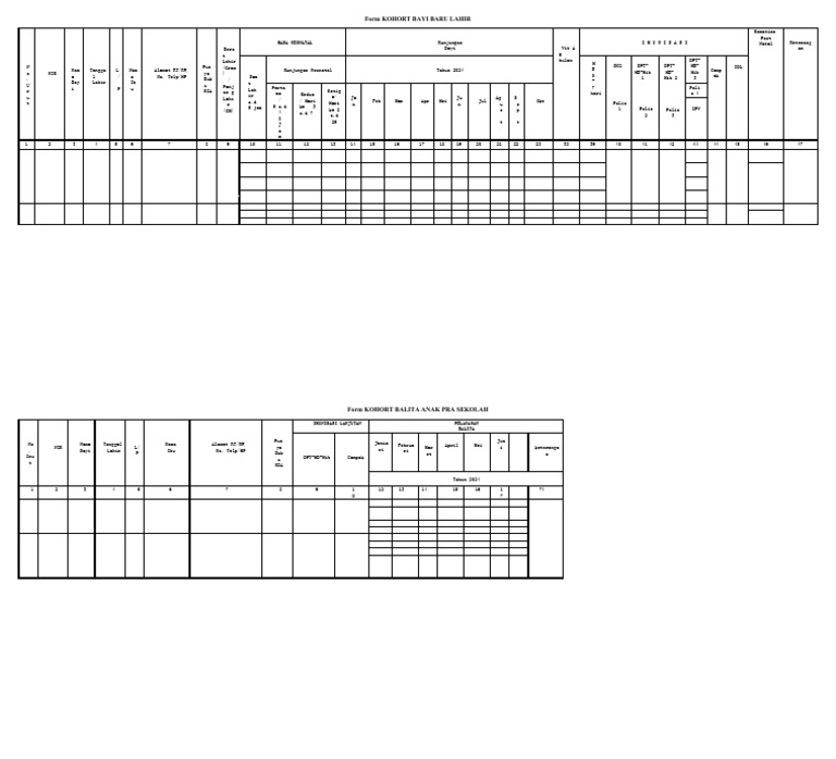 Form KOHORT BBL, BALITA APRAS 2024 | PDF