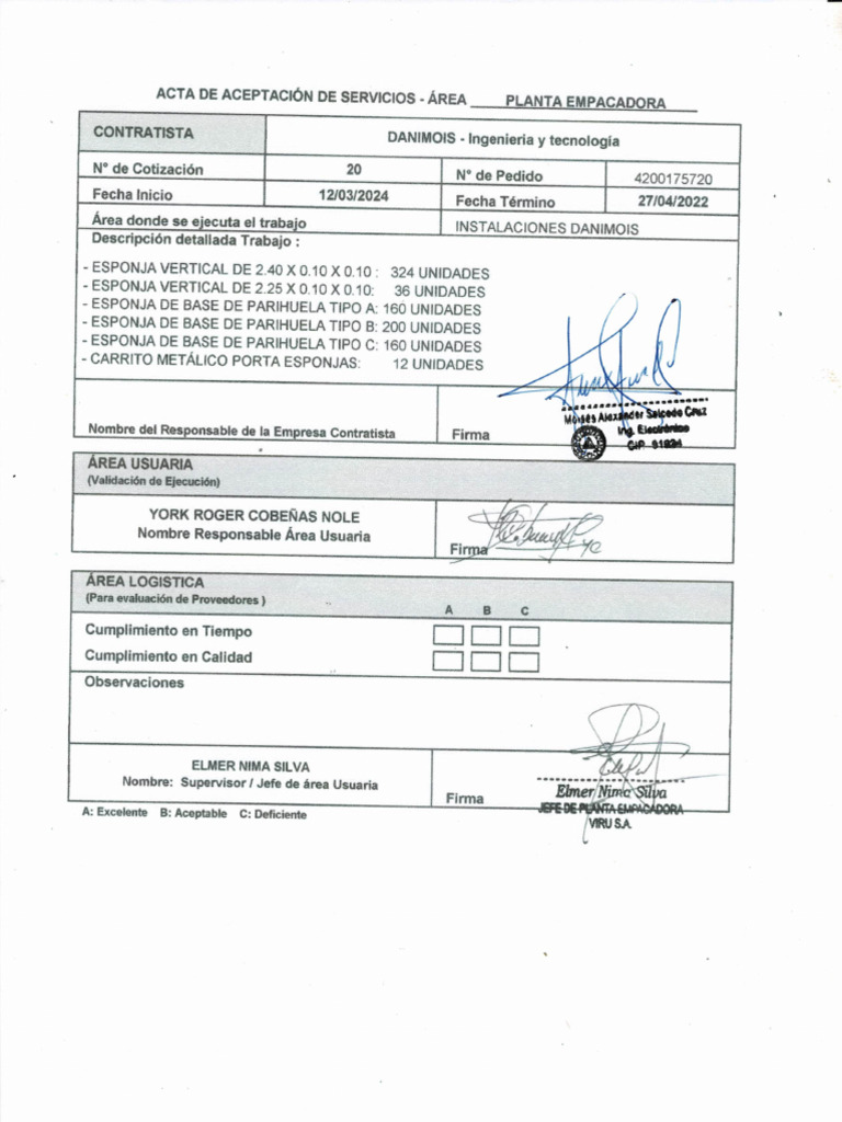 Acta de Aceptacion de Servicios | PDF
