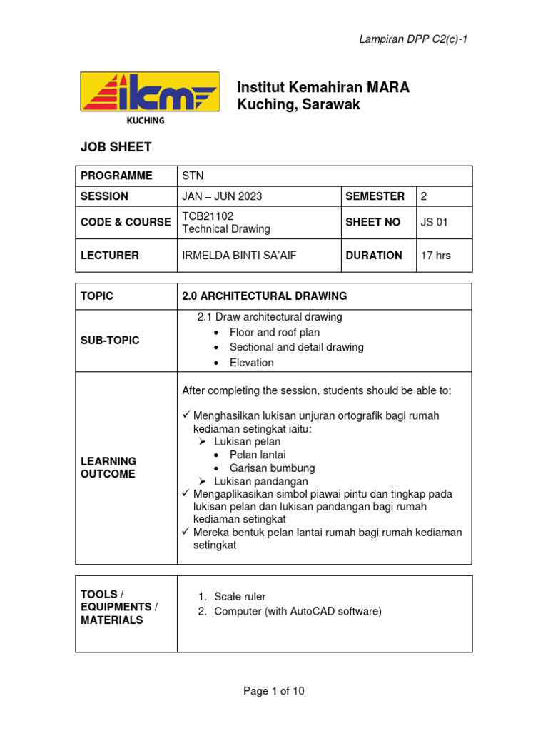 Job Sheet 1 - Unit 2 Architectural Drawing | PDF | Teknologi & Rekayasa