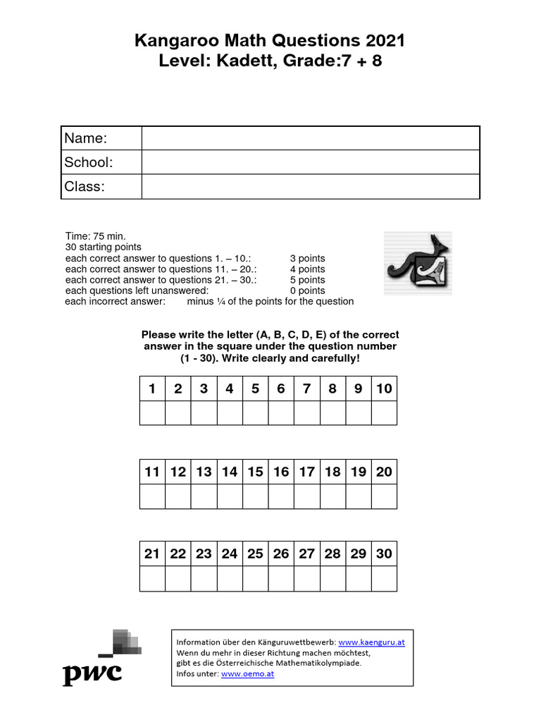 Kangaroo Math Questions 2021 | Download Free PDF | Euclidean Geometry ...