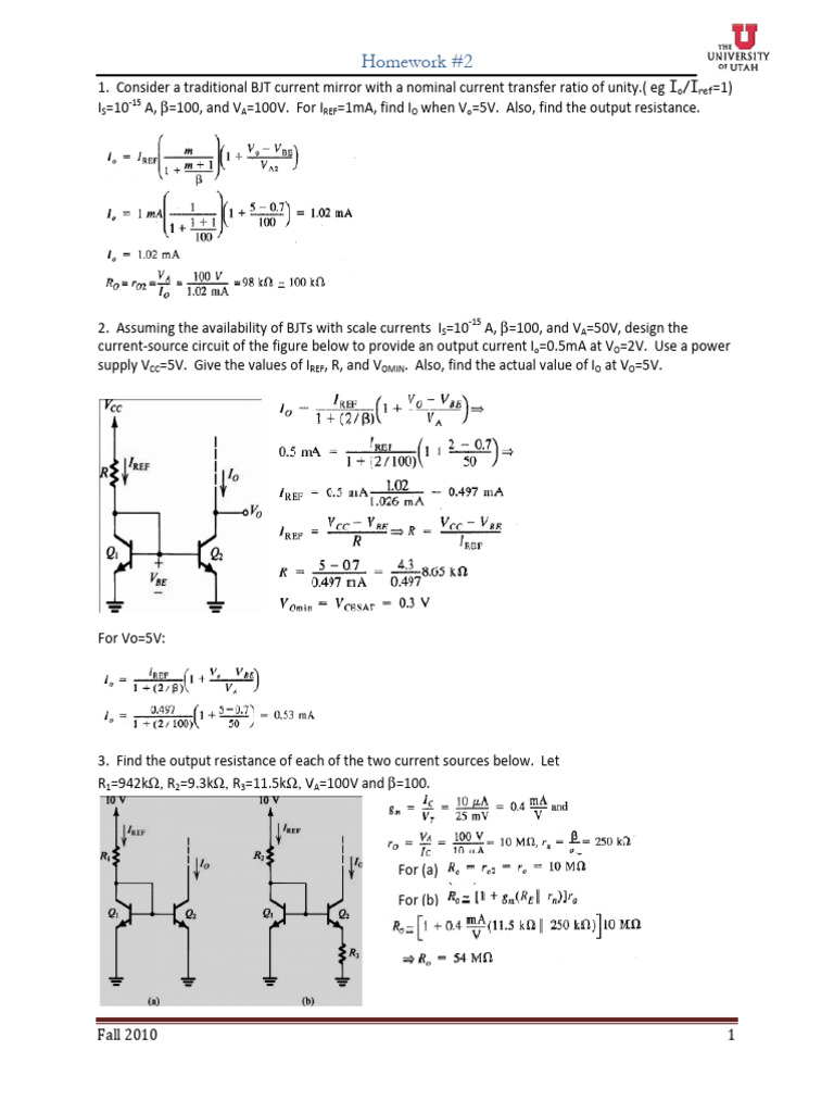 ECE3110Fa10_HW2sol | PDF | Bipolar Junction Transistor | Electronic Engineering