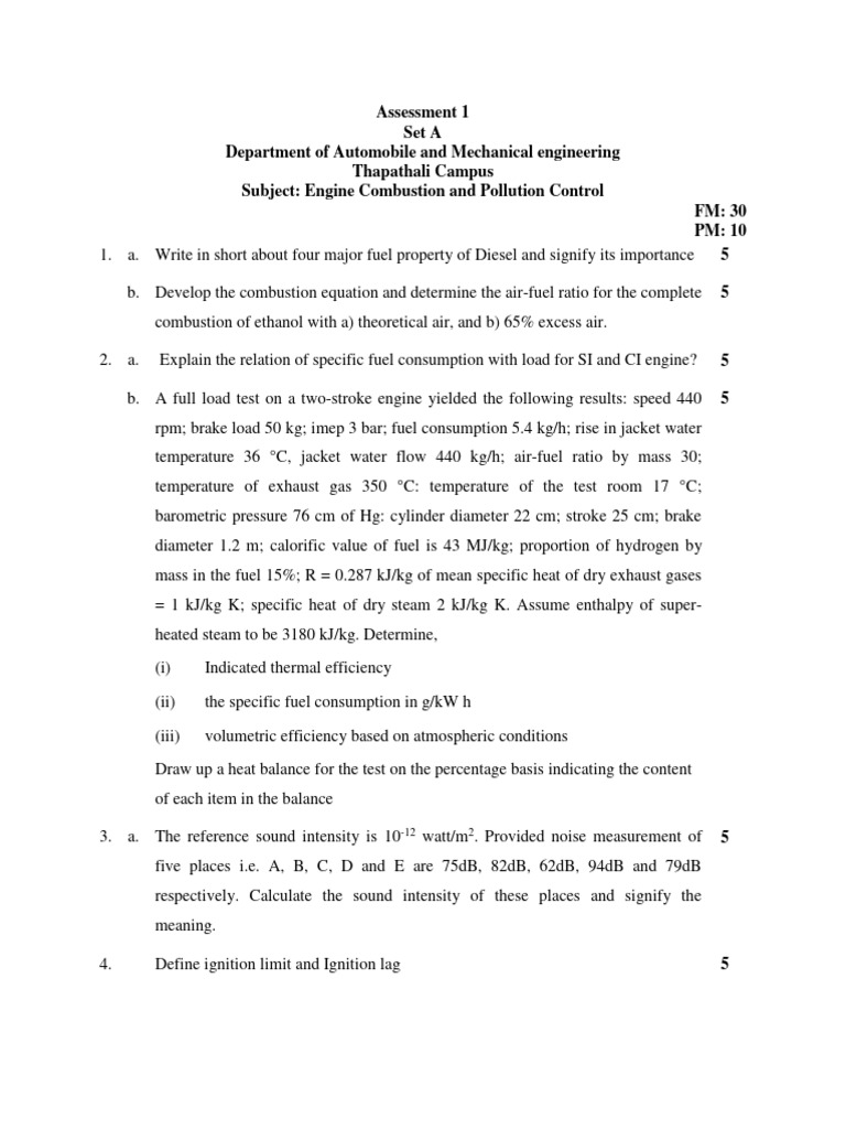 Engine Combustion and Pollution Control | PDF | Internal Combustion ...