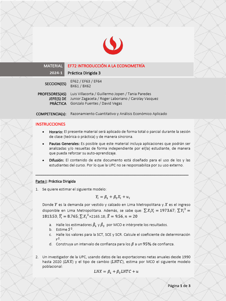 Ef72 PD3 2024-1 | PDF | Diferencia | Mínimos cuadrados ordinarios