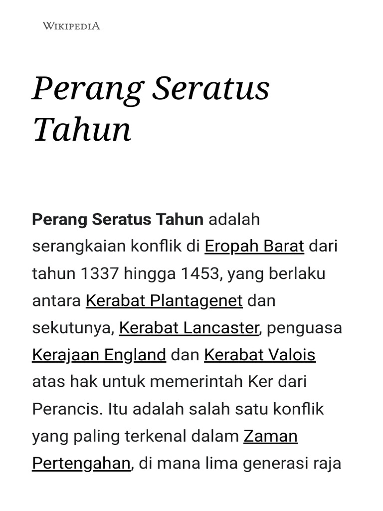 Perang Seratus Tahun - Wikipedia Bahasa Melayu, Ensiklopedia Bebas | PDF