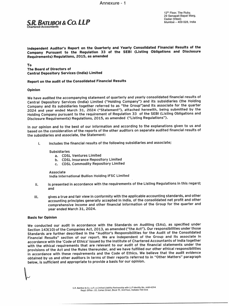 CDSL Consolidated & Standalone Results March 2024 | PDF | Audit | Going ...