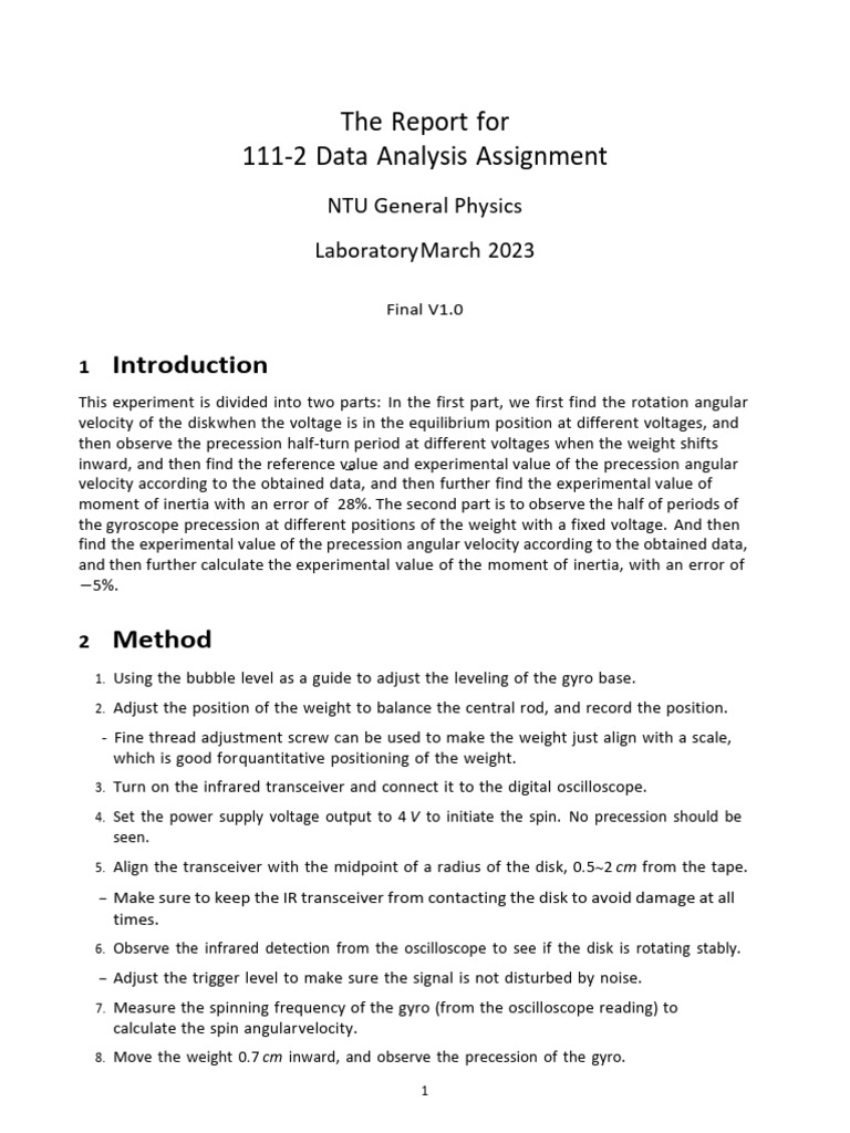 Ref 111 2 Data Analysis Assignment Report | PDF | Gyroscope | Classical Mechanics