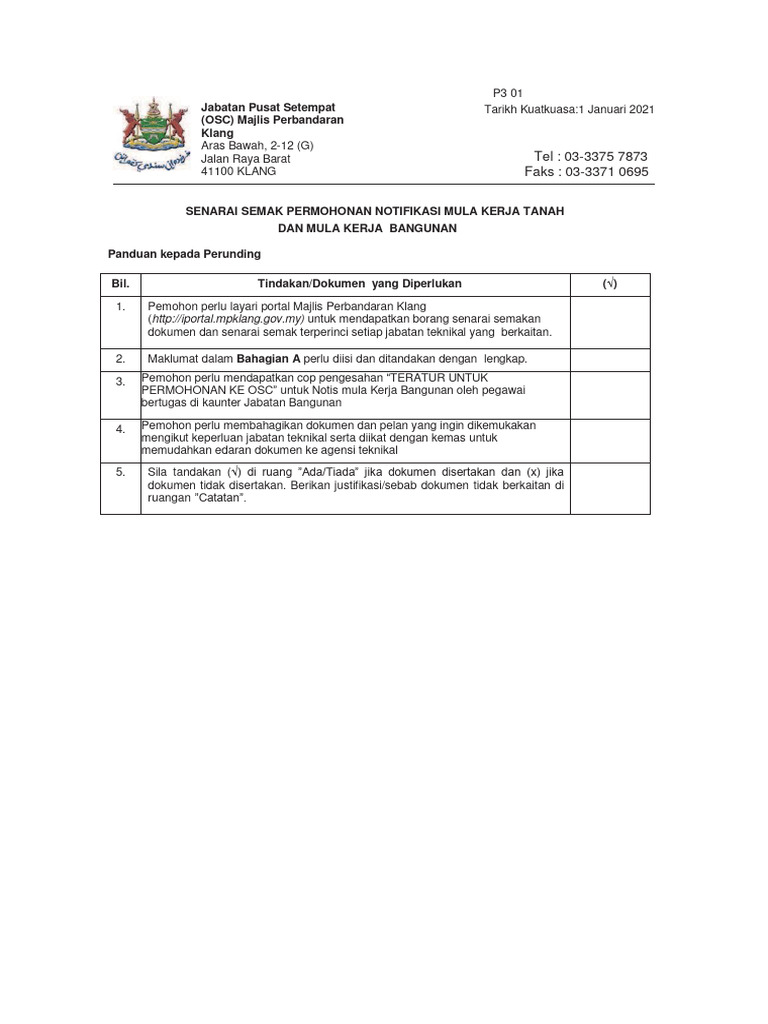 Senarai Semak Dokumen Notifikasi Mula Kerja Tanah Dan Mula Kerja ...