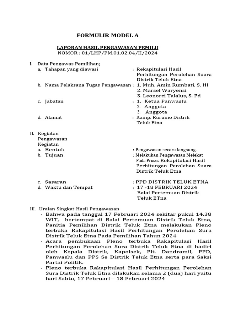 FORMULIR MODEL A | PDF