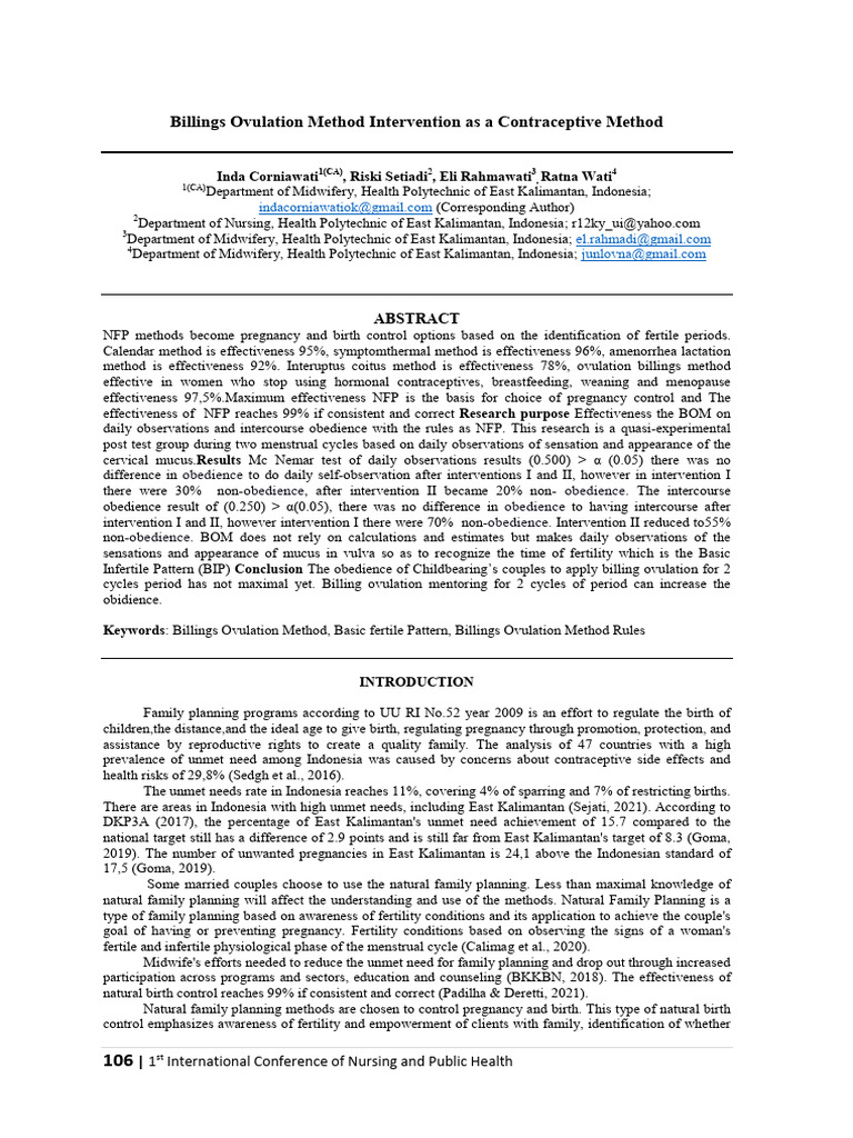 Billings Ovulation Method Intervention As A Contraceptive Method | PDF ...
