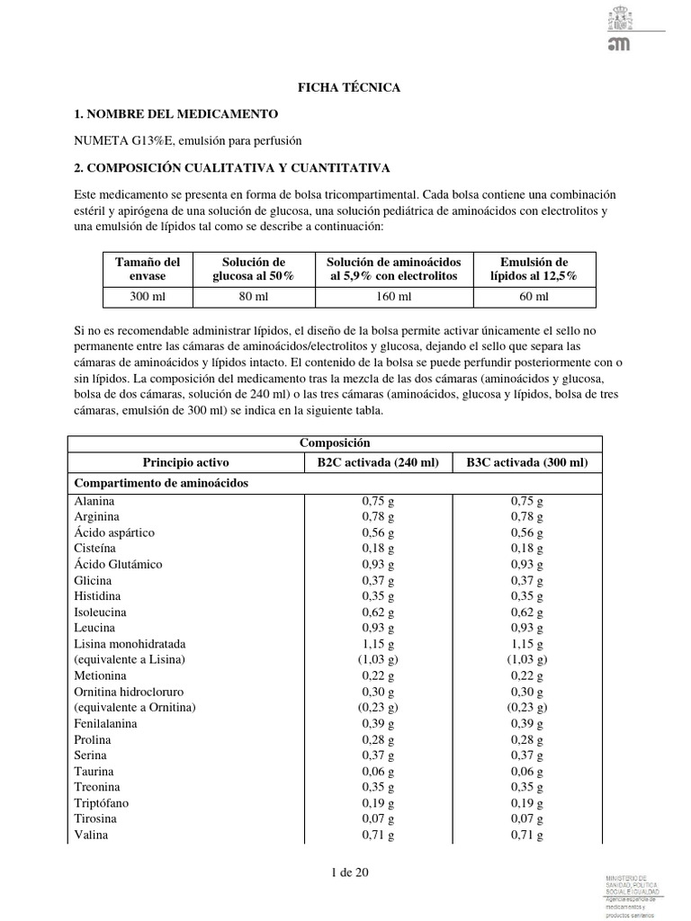 Numeta Ficha Tecnica | PDF | Septicemia | Terapia intravenosa