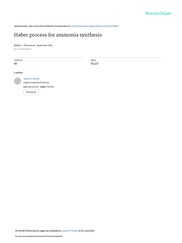 Haber_process_for_ammonia_synthesis | PDF | Chemical Reactions ...