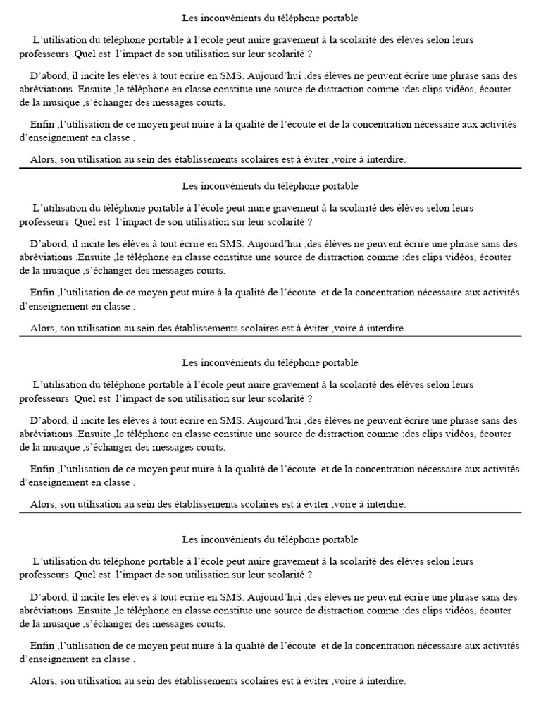 Inconvénients du téléphone à l'école | PDF | Télécommunications ...