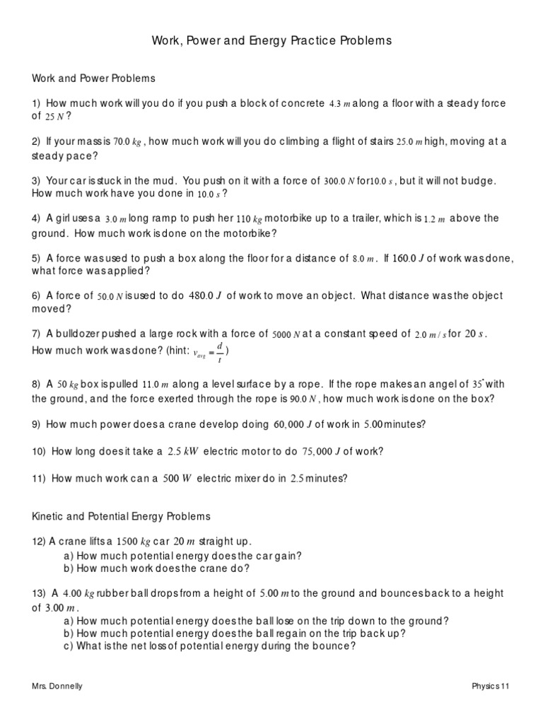 Work and Energy Practice Problems | PDF | Kinetic Energy | Force