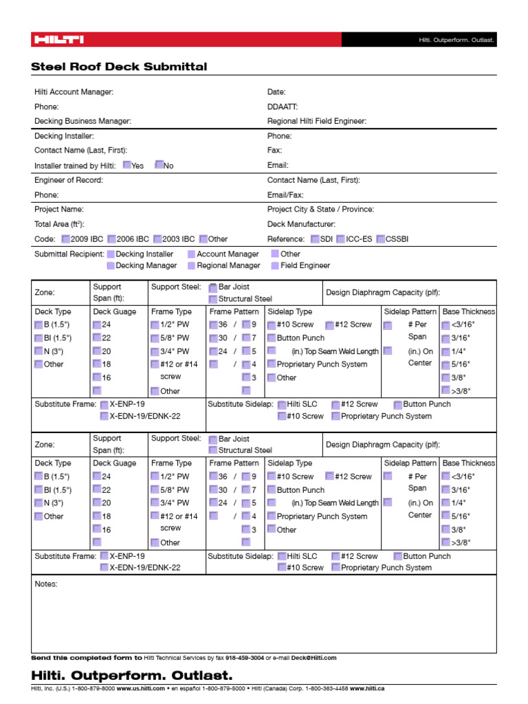 Hilti Steel Roof Deck Submittal Form | PDF | Sheet Metal