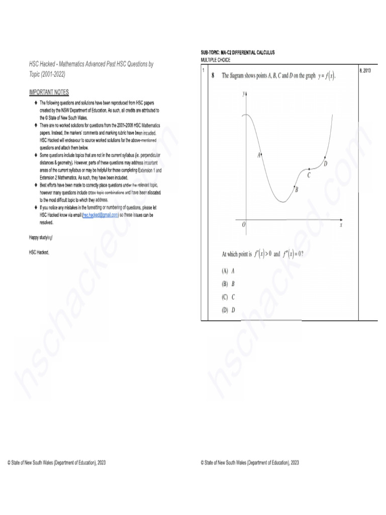Calculus (Differentiation) - Year 12 | PDF
