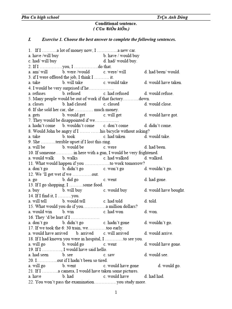 Bai Tap Trac Nghiem Chuyen de Ve Cau Dieu Kien | PDF | Art