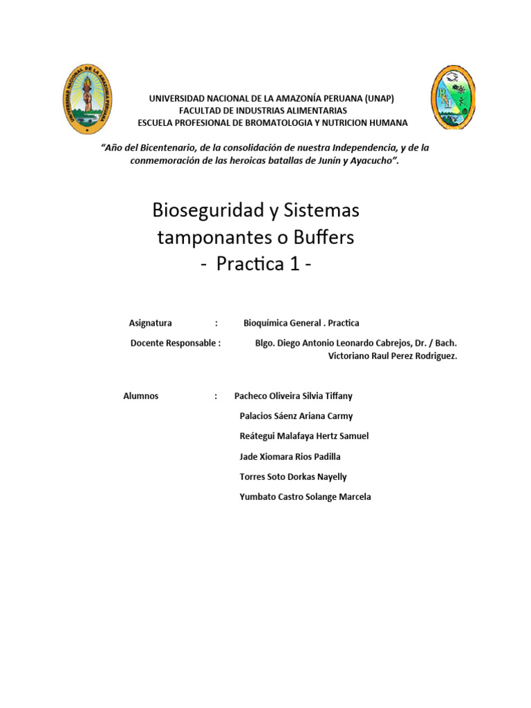Informe 1 Bioquimica II | PDF | Solución tampón | Laboratorios