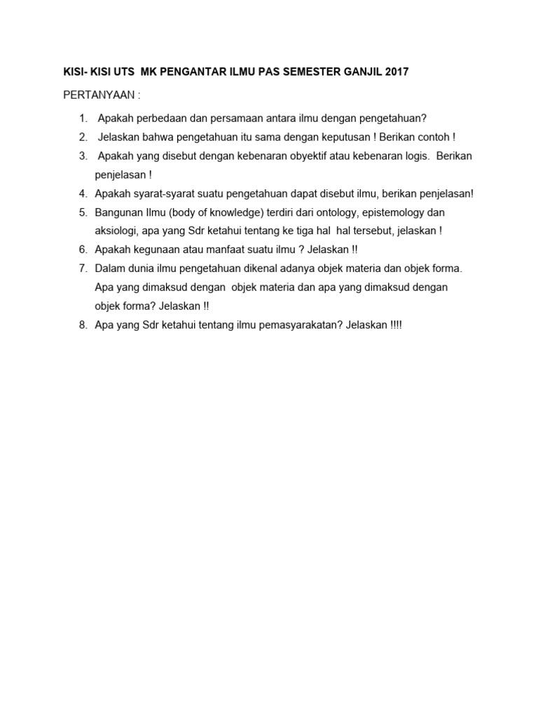 Kisi Kisi Uts 2024 | PDF