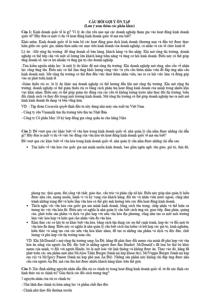 ĐỀ cương QTKDQT | PDF