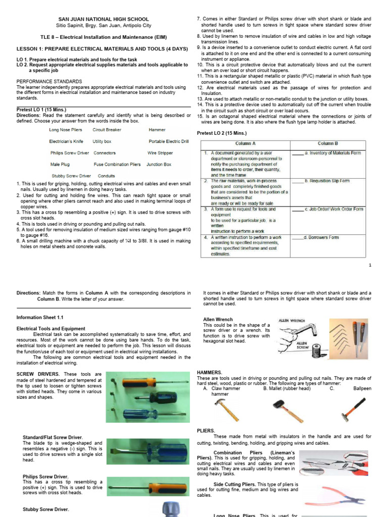 01 Week Tle 8 - Eim Module - A4 | PDF | Electrical Wiring | Screw