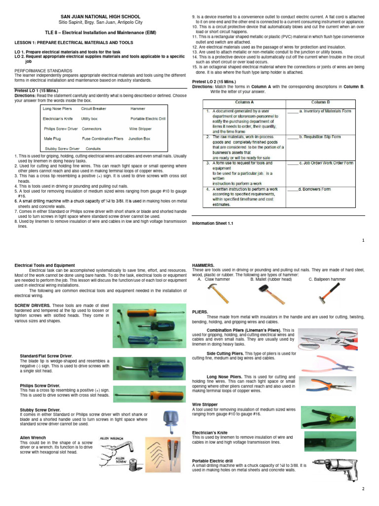 01 Week TLE 8 - EIM Module | PDF | Electrical Wiring | Screw