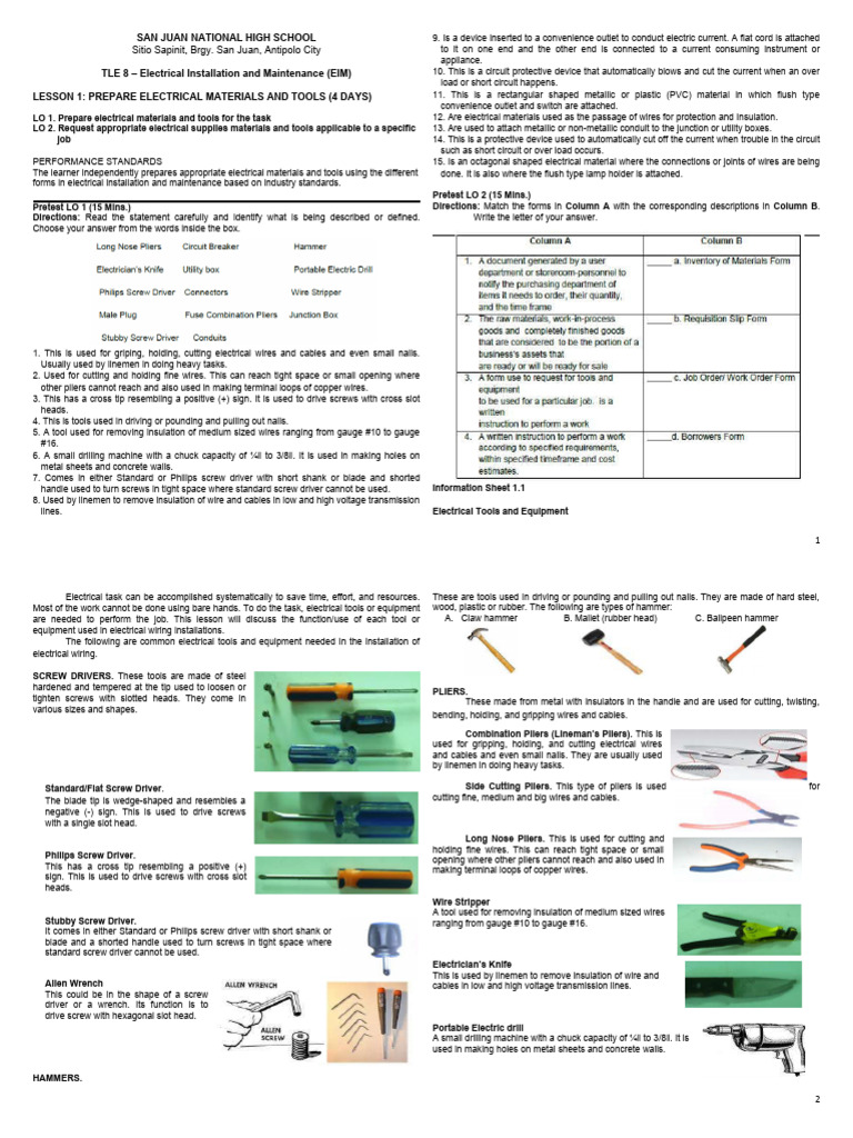 01 Week TLE 8 - EIM Module | PDF | Electrical Wiring | Screw