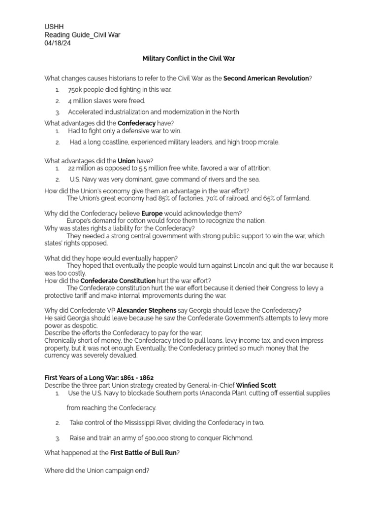 Civil War: Key Battles and Strategies | PDF | Confederate States Of ...