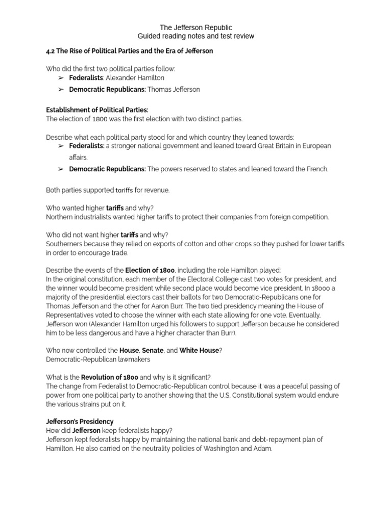 Classnotes The Jefferson Republic | PDF | John Marshall | Thomas Jefferson