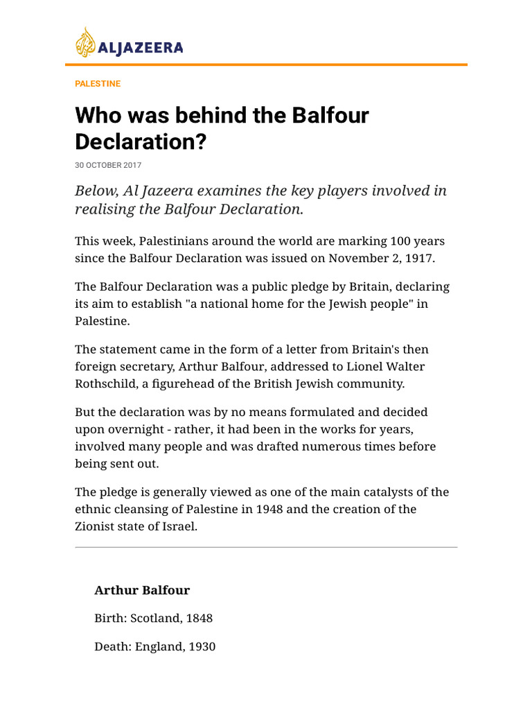 Who Was Behind The Balfour Declaration | PDF | Zionism | Mandatory ...