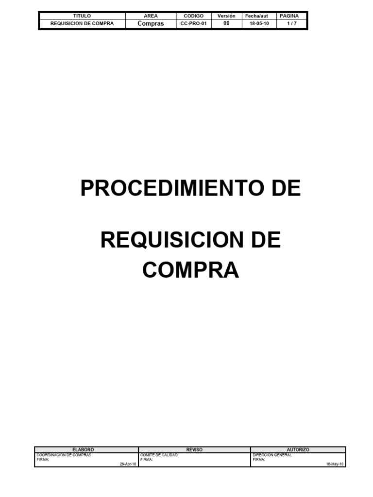 Procedimiento Requisicion de Compra Ejemplo | PDF