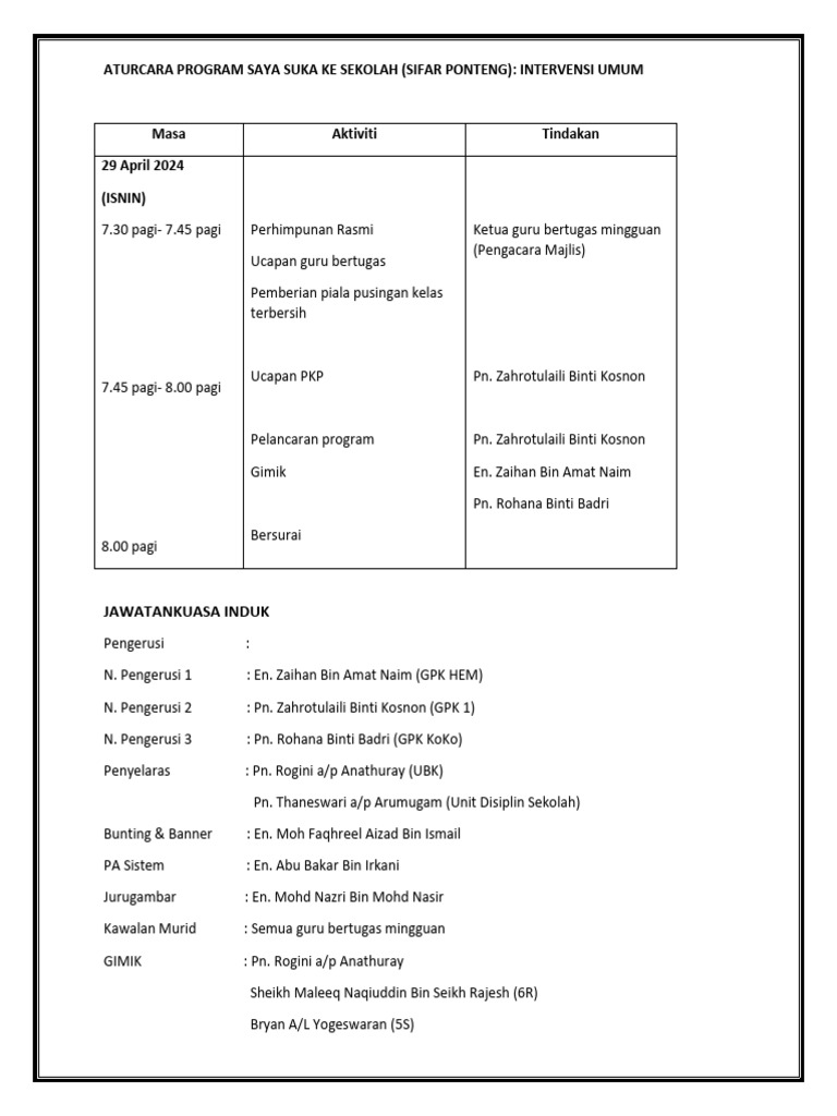 Aturcara Program Saya Suka Ke Sekolah | PDF
