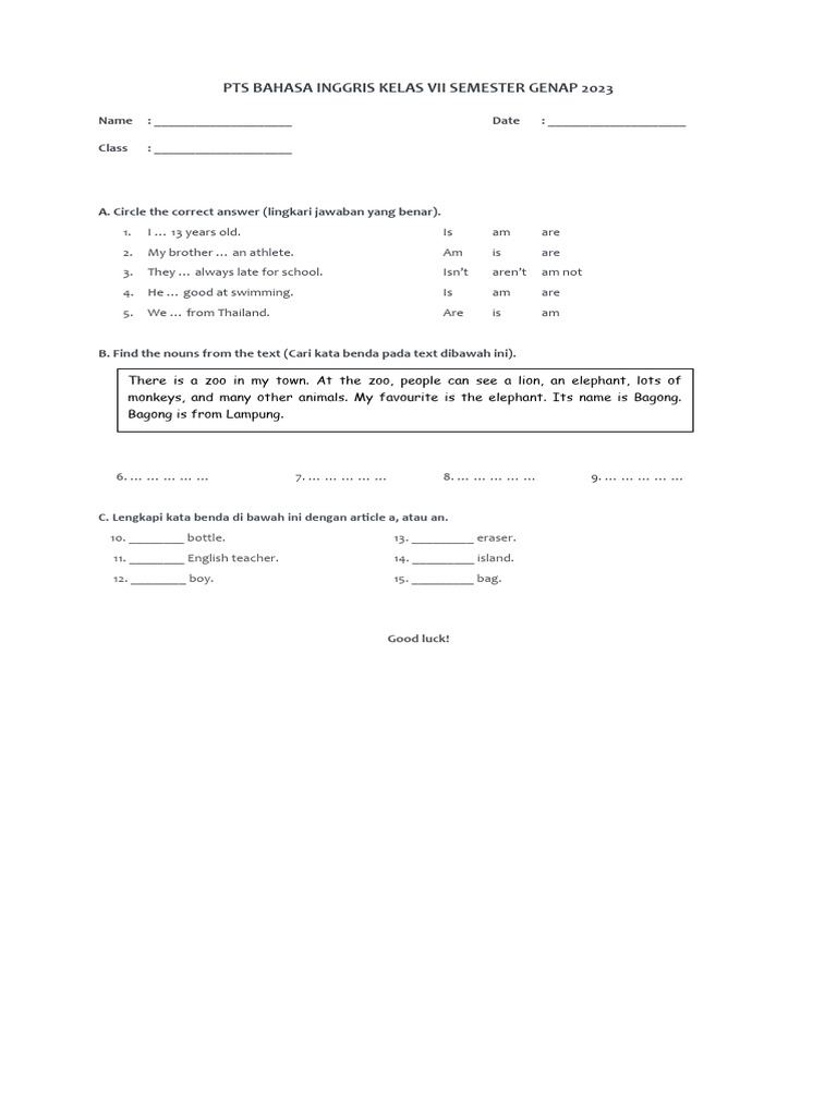 Pts Bahasa Inggris Kelas Vii Semester Genap 2023 | PDF | Home & Garden