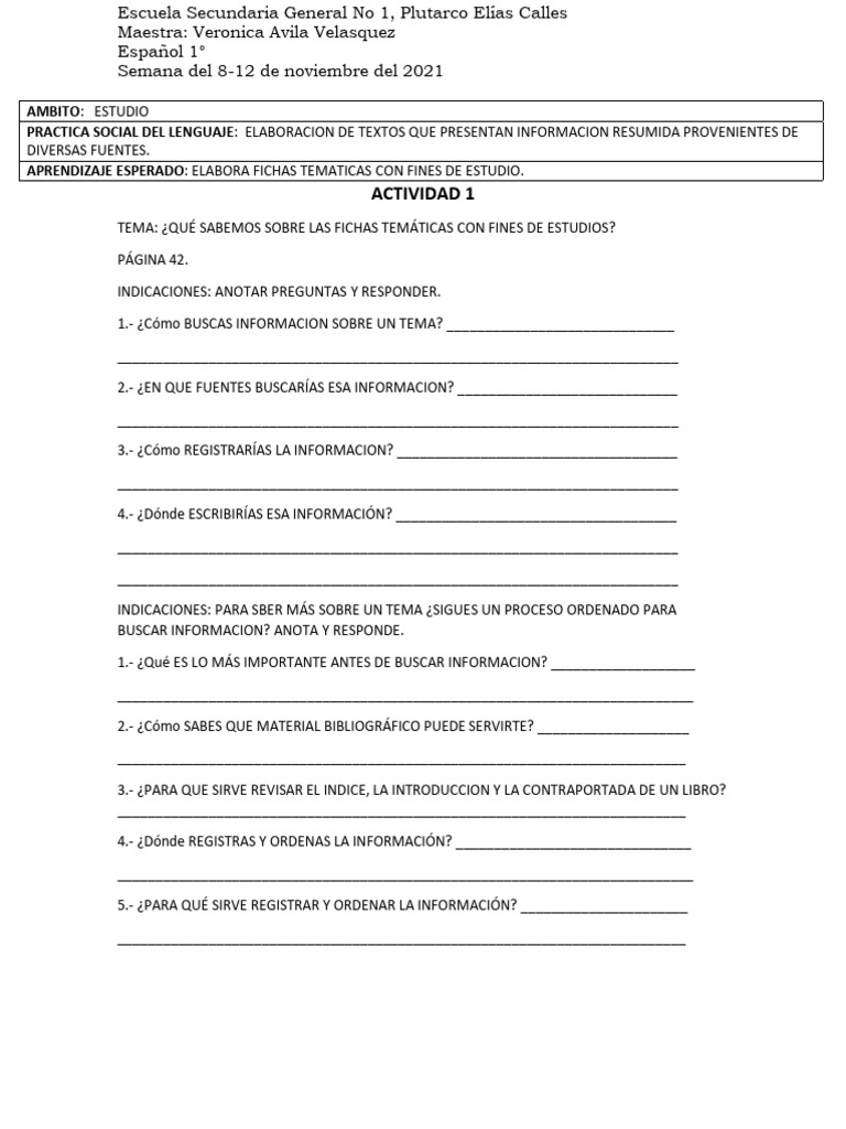 Actividad 1 FICHAS TEMATICAS (1) | PDF | Aprendizaje | Cognición