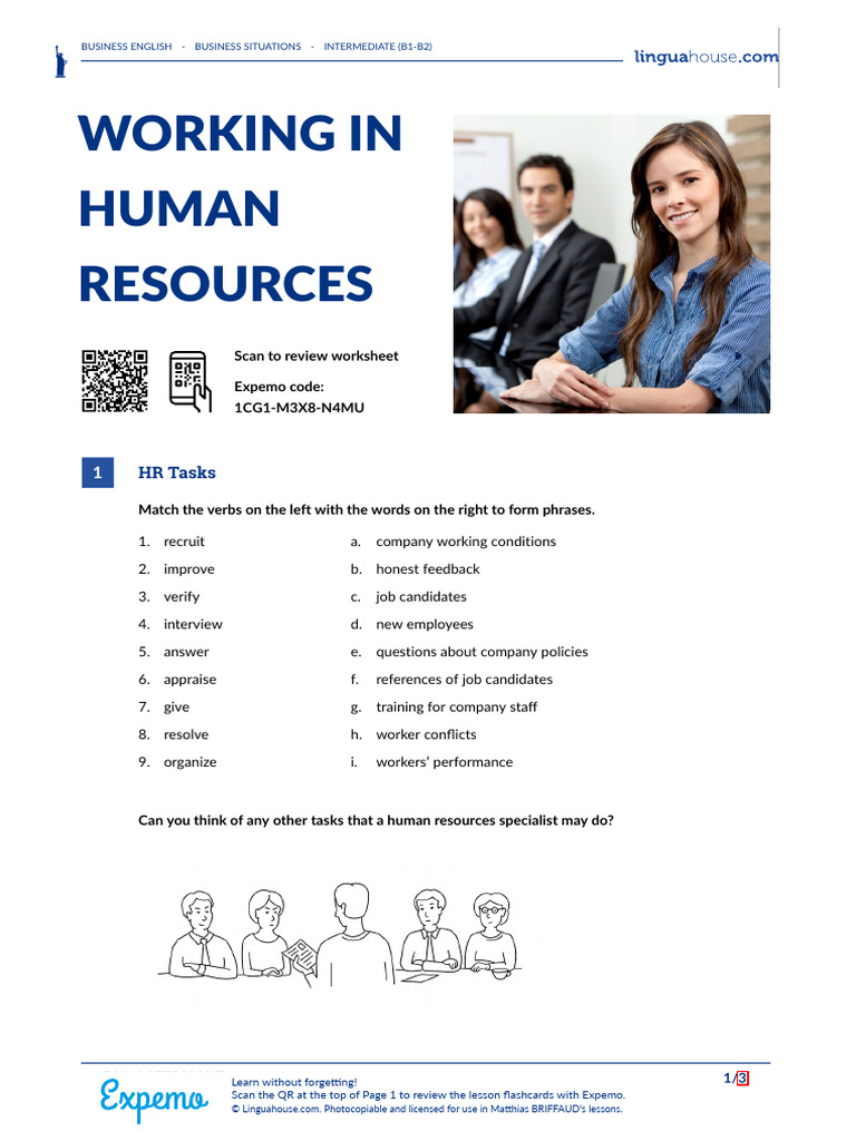 Working in Human Resources American English Teacher | PDF | Human ...