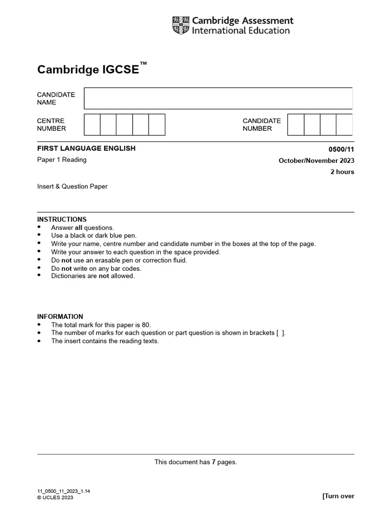 Cambridge IGCSE 0500 Paper 1 (XIII) | PDF | Copyright | Human Communication