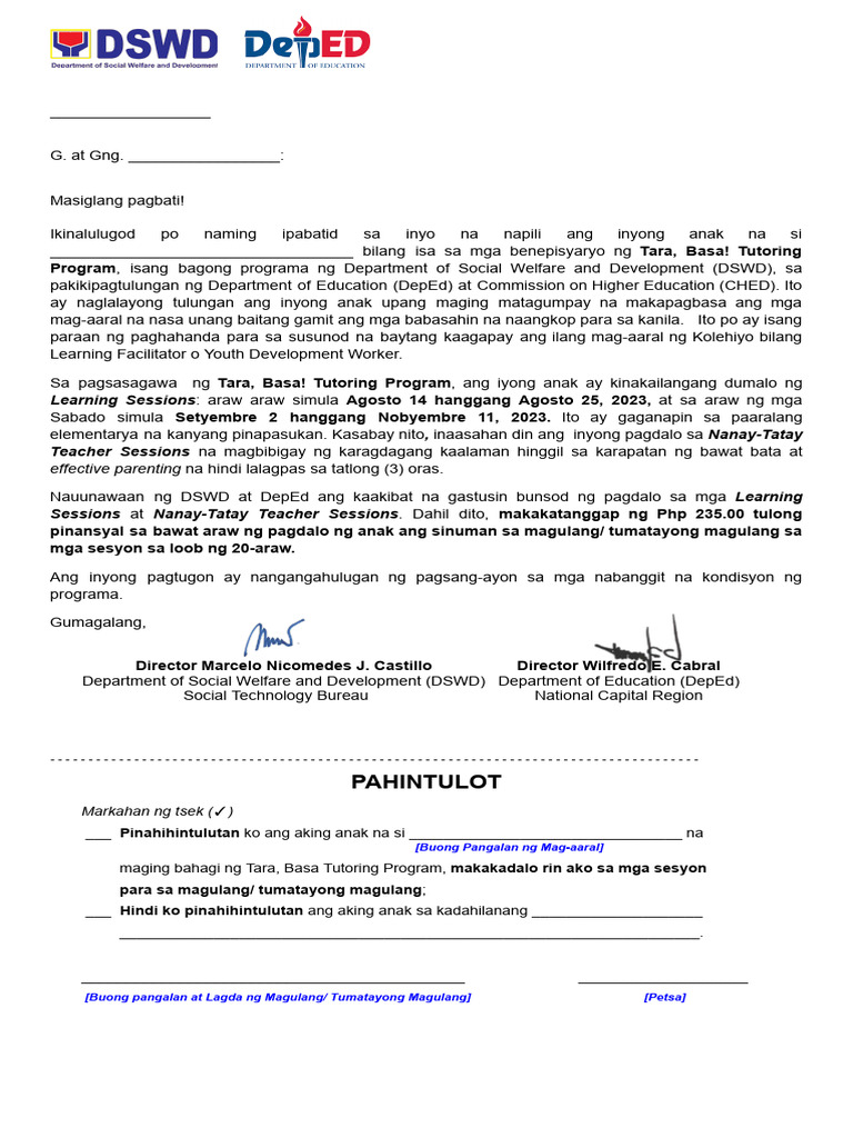 Signed Letter To Parents Parental Consent | PDF