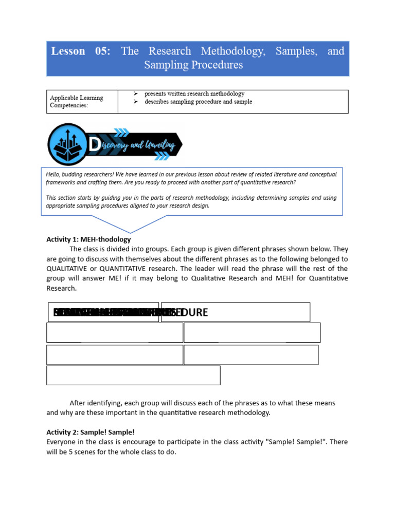 Lesson 5 Pr2 | PDF | Sampling (Statistics) | Methodology