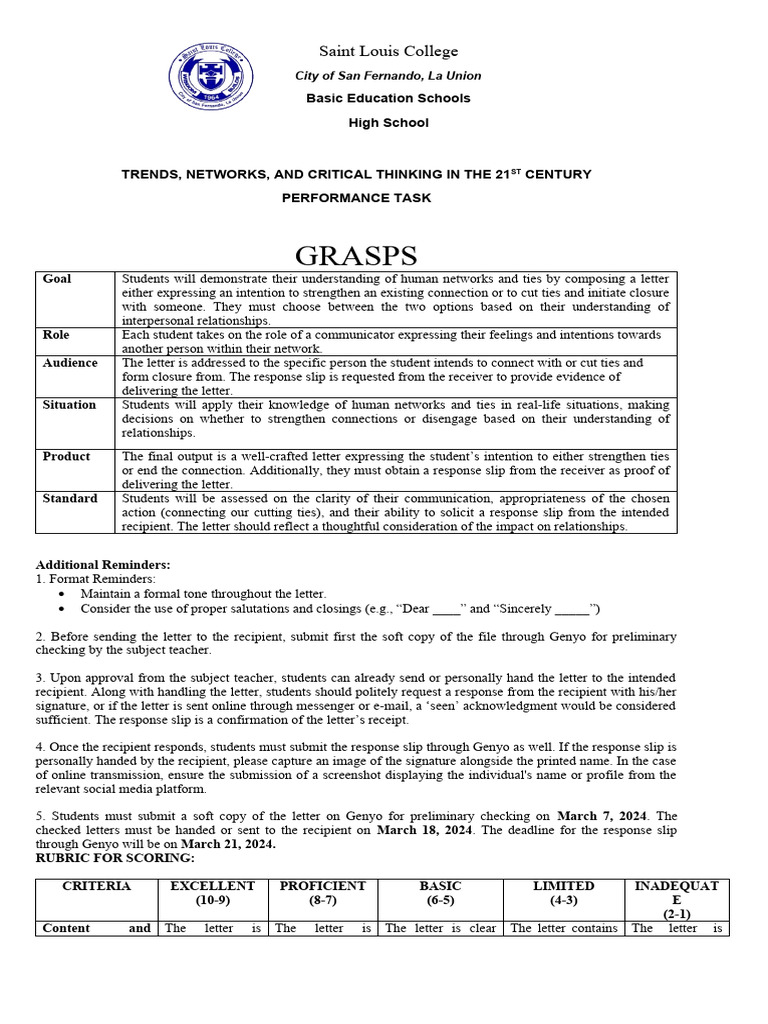 PT GRASPS (LETTER-WRITING) | PDF | Communication | Human Communication