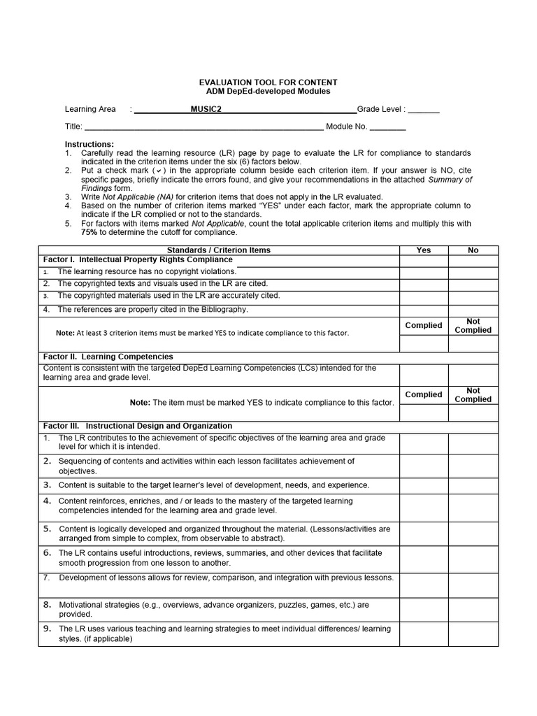 LR Forms EVALUATION TOOL | PDF | Learning | Creativity