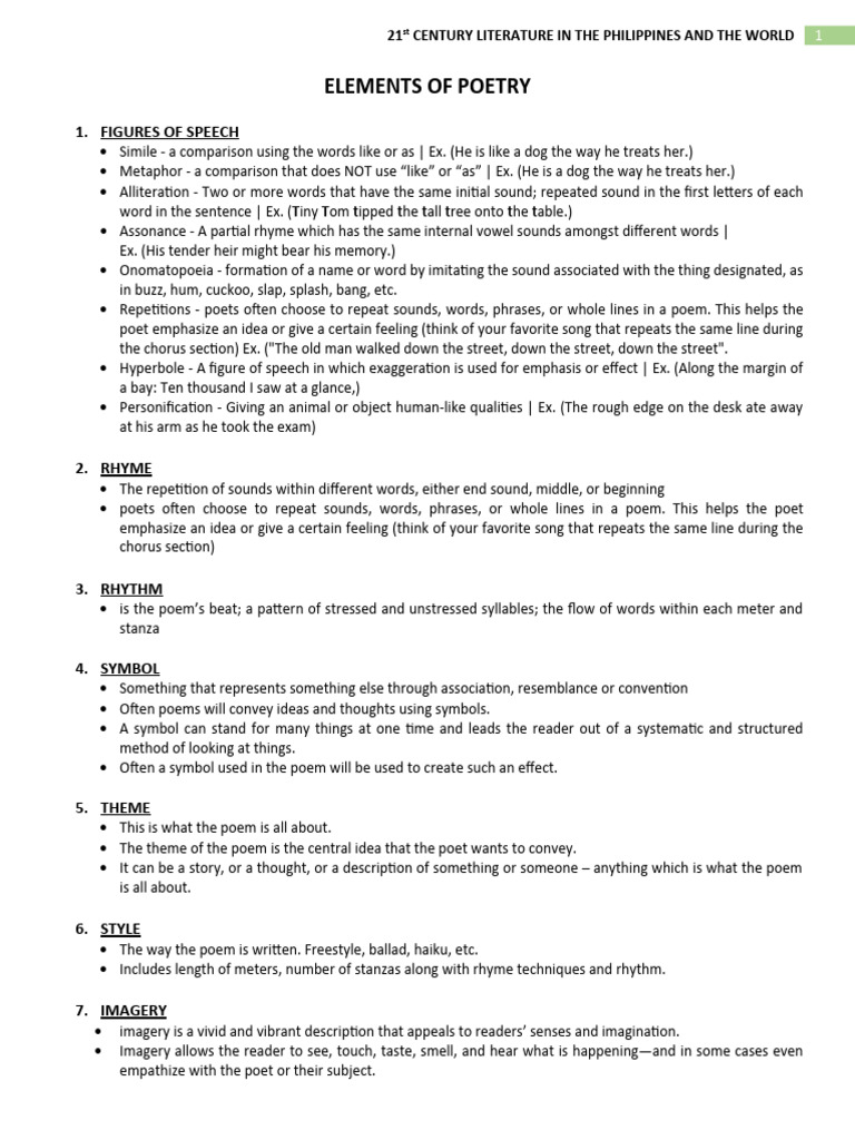 Handout 4 Elements of Poetry | PDF | Poetry | Metre (Poetry)