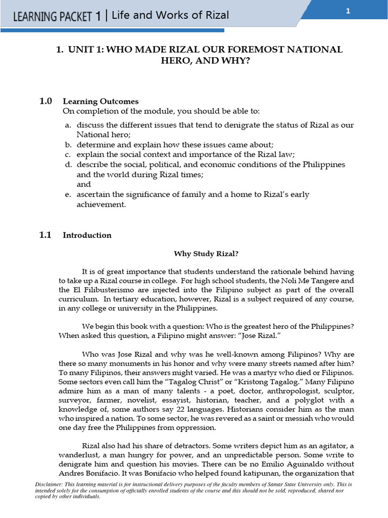 Rizal LP1 | PDF | Philippines
