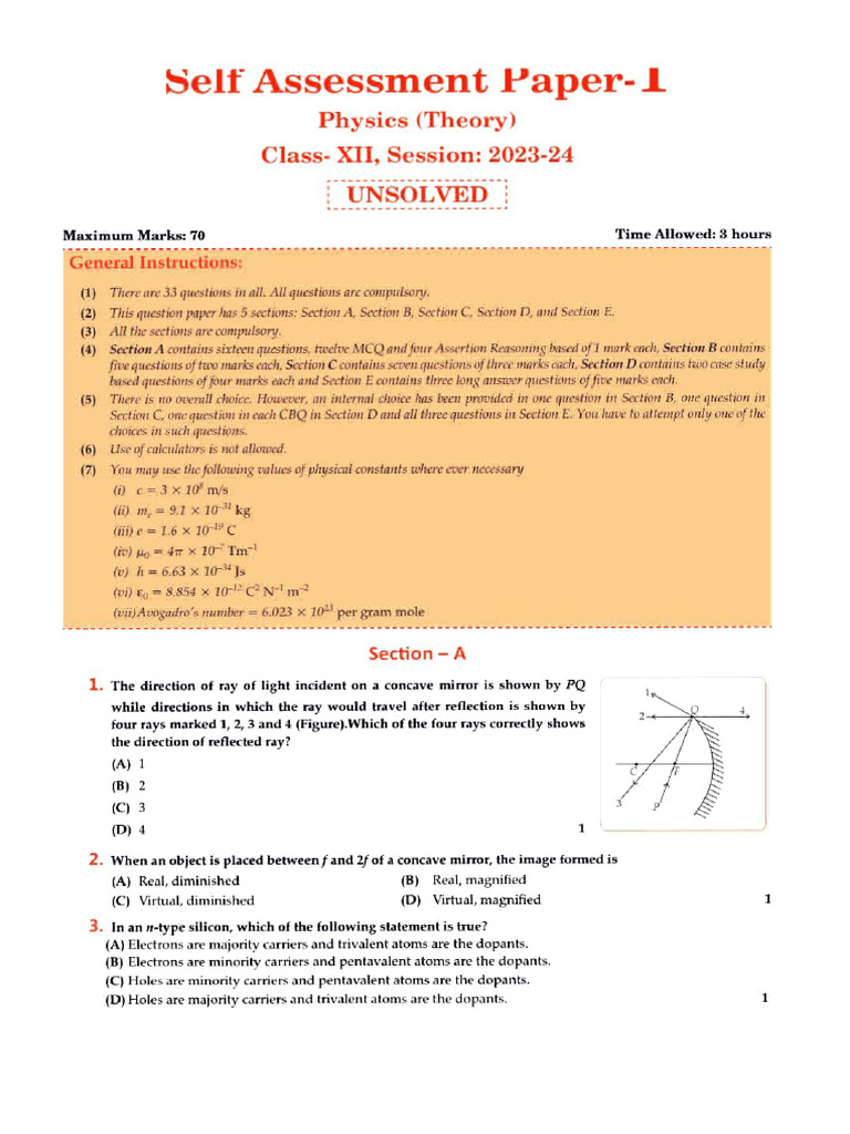 Class 12 physics sample paper | PDF | Optical Fiber | Photon