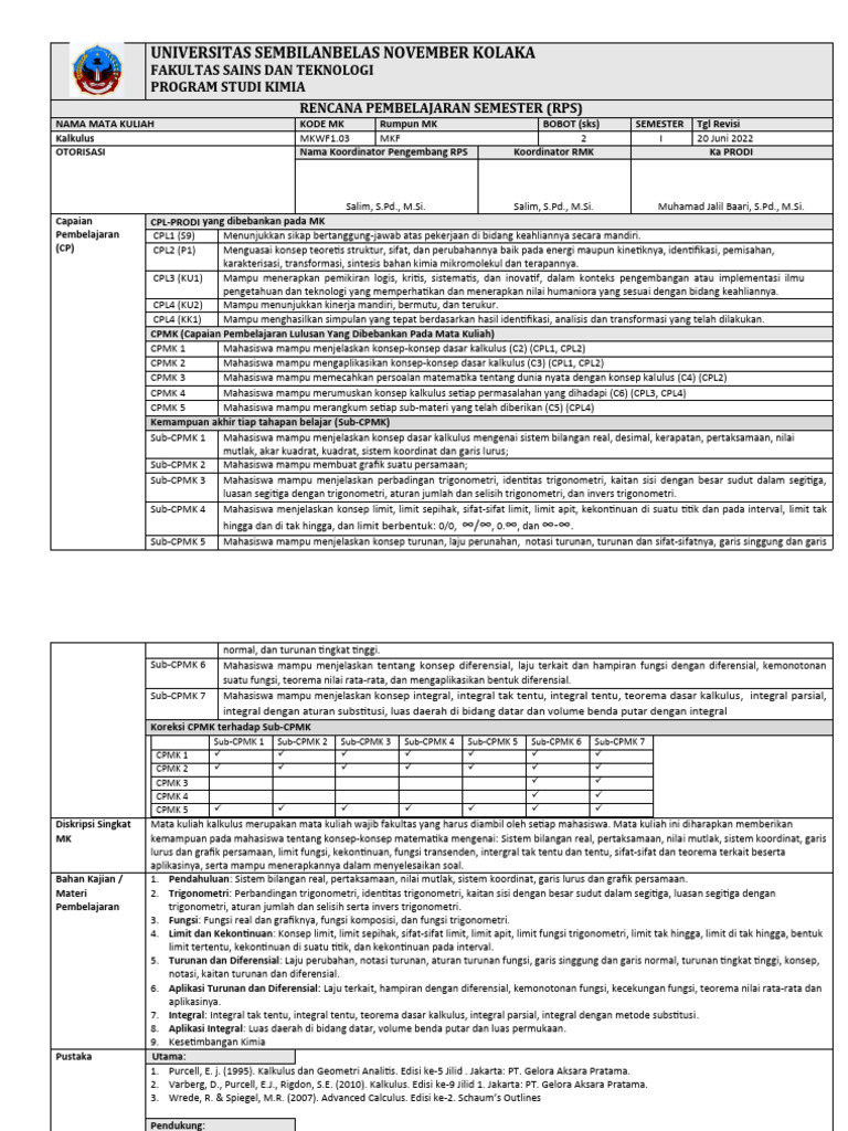 RPS Kalkulus Ganjil 2023-2024 | PDF
