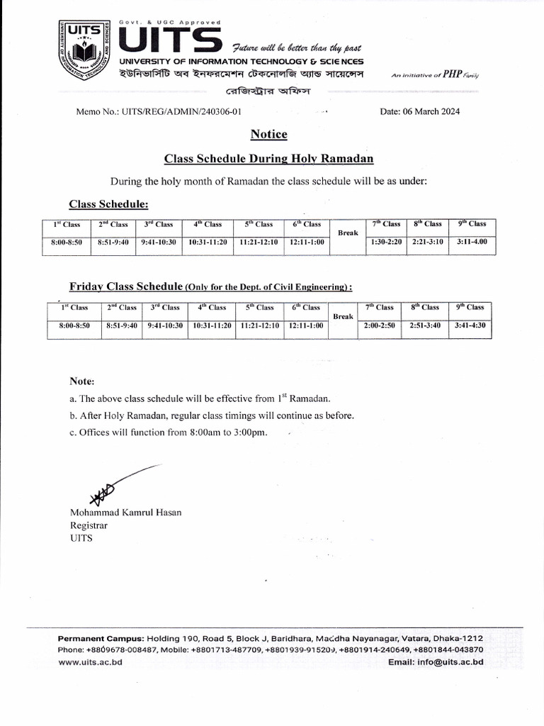Ramadan Class Schedule Notice | PDF | Travel | Technology & Engineering