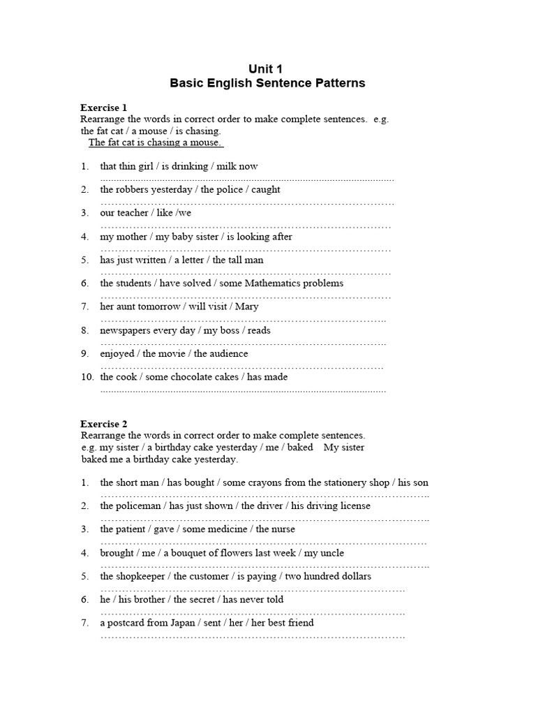 SENTENCE STRUCTURE PRACTICE | PDF