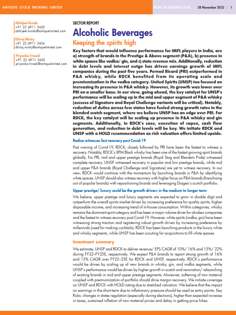 Alcoholic Beverages sector report - 221128 | PDF | Whisky | Distillation
