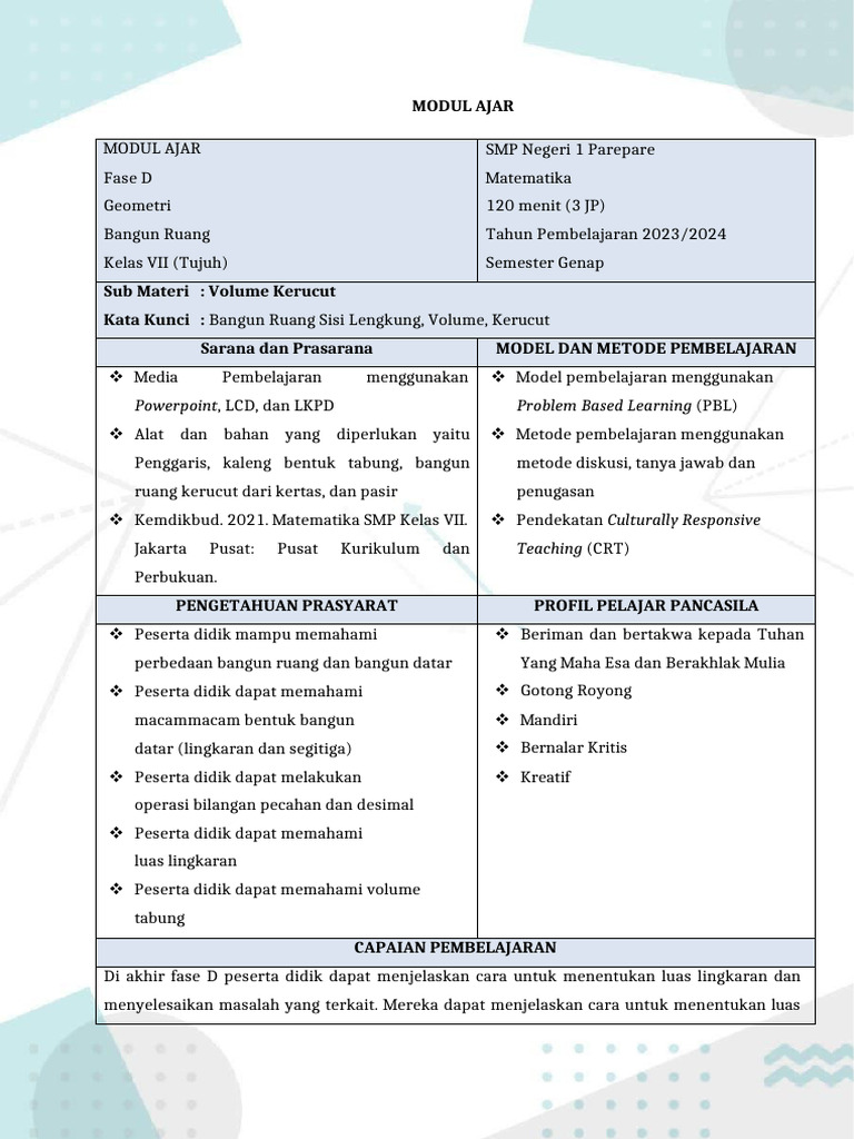 Modul Ajar Pendekatan CRT - Eka Rahmawati Gunar - 032 - Prinsip Pengajaran Dan Asesmen | PDF