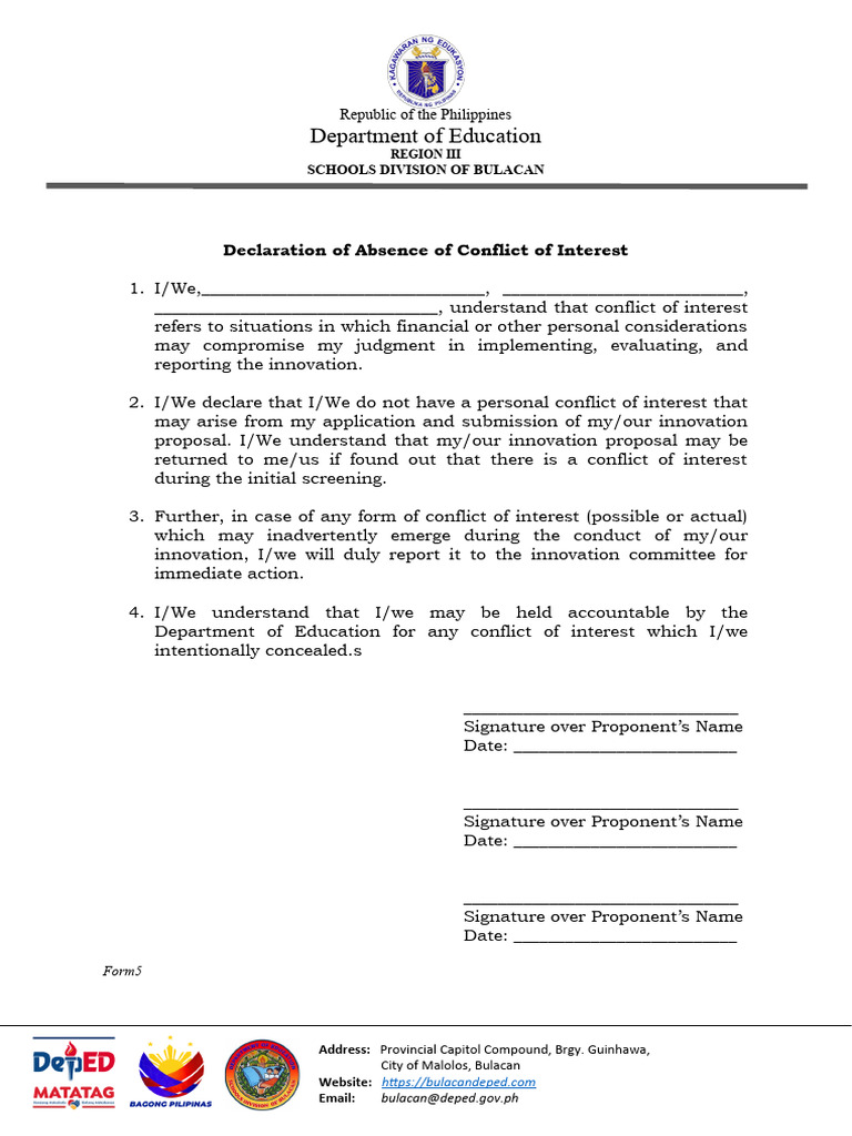 FORM 5 Absence of Conflict of Interest | PDF